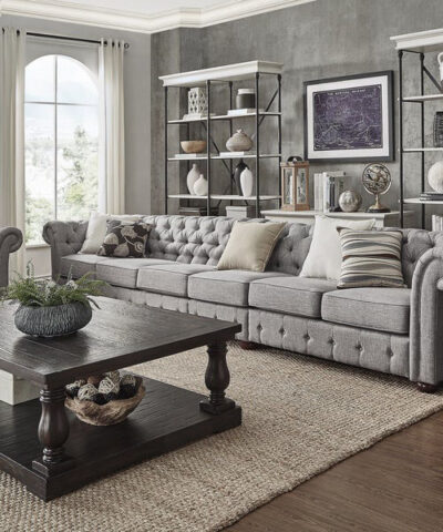 Farmhouse Grey Modular Sofa | Extra Long Tufted Chesterfield Sofa