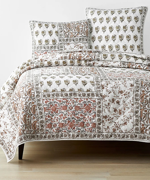 Floral Cotton Patchwork Quilt in Warm Earthtones