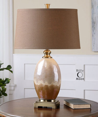 Antiqued Rustic Lamp | Iridescent Ivory & Rust Table Lamp