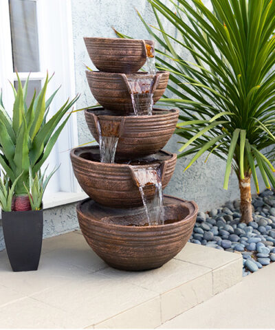 Bowl Waterfall Fountain | Rustic Bowl Waterfall with Lights